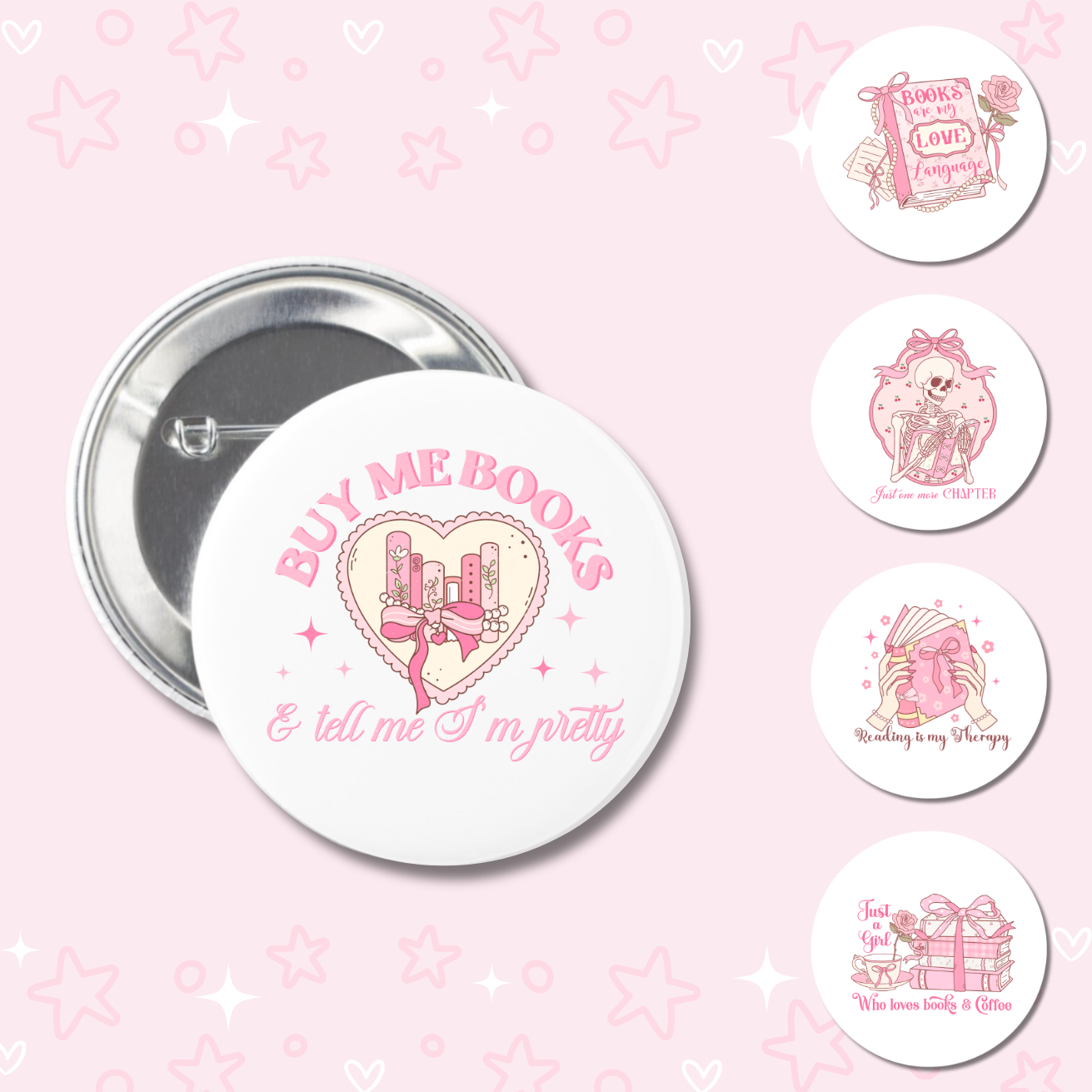 Coquette Bookish Buttons – Magnetika Prints